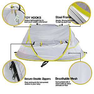 Green Pipe Baby Pop Up Tent - UPF 50+ Sun Shade with Mosquito Net, Beach Umbrella for Girls & Boys