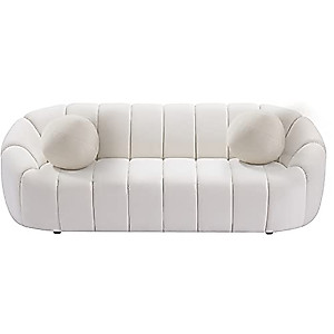 Meridian Furniture 613Cream-S Elijah Collection Modern | Contemporary Velvet Upholstered Sofa with Deep Channel Tufting