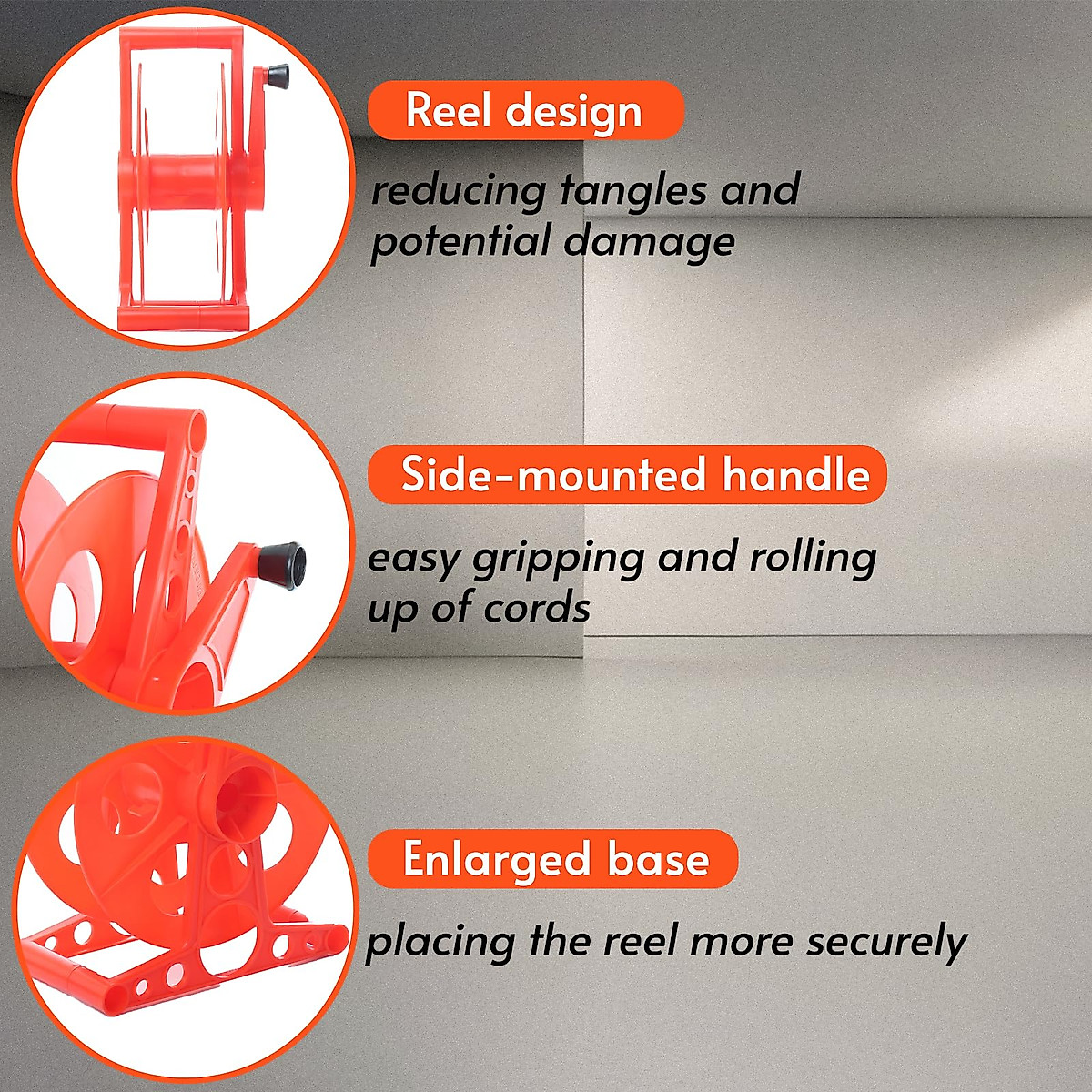 Homeon Wheels Cord Storage Reel with Handle Driven Easy to Use with Carrying Bag