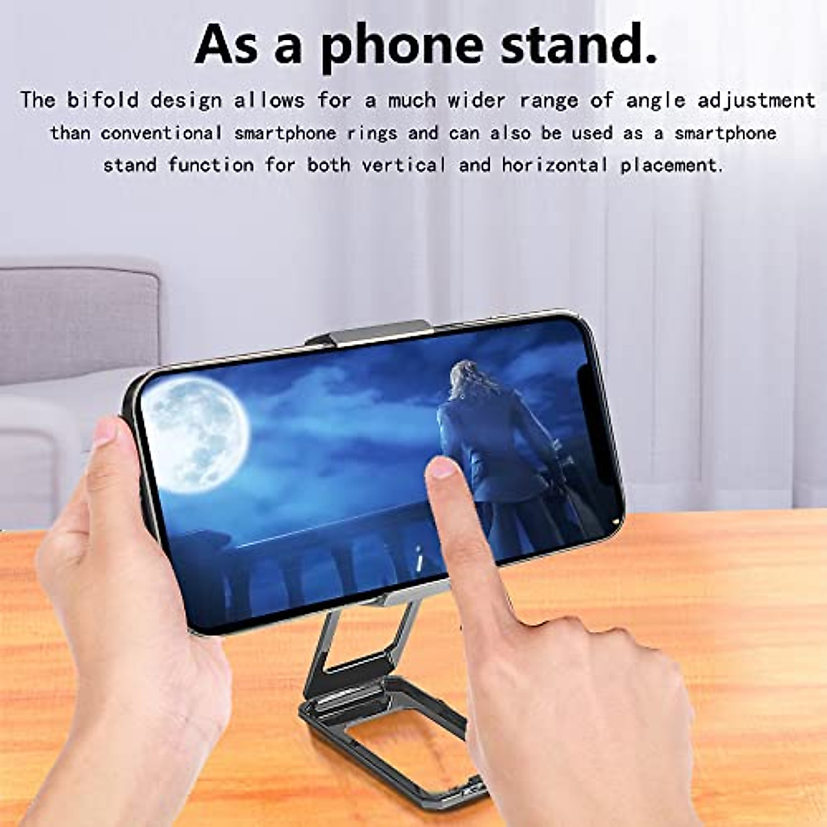 Warmyee Cell Phone Stand, Phone Holder,Adjustable Phone Stand for Desk, Thick Case Friendly Phone Holder Stand, Taller iPhone Stand Compatible with All Mobile Phone, iPhone 14- Black