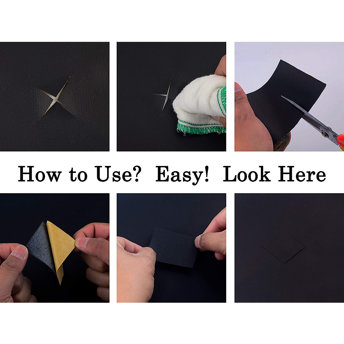 Leather Repair Patch for Couches 17X55inch Large Self-Adhesive refinisher cuttable reupholster Tape Patches kit for Couch Car Seats Furniture Sofa Vinyl Chairs Shoes Fabric Fix(Black, 17x55 inch)