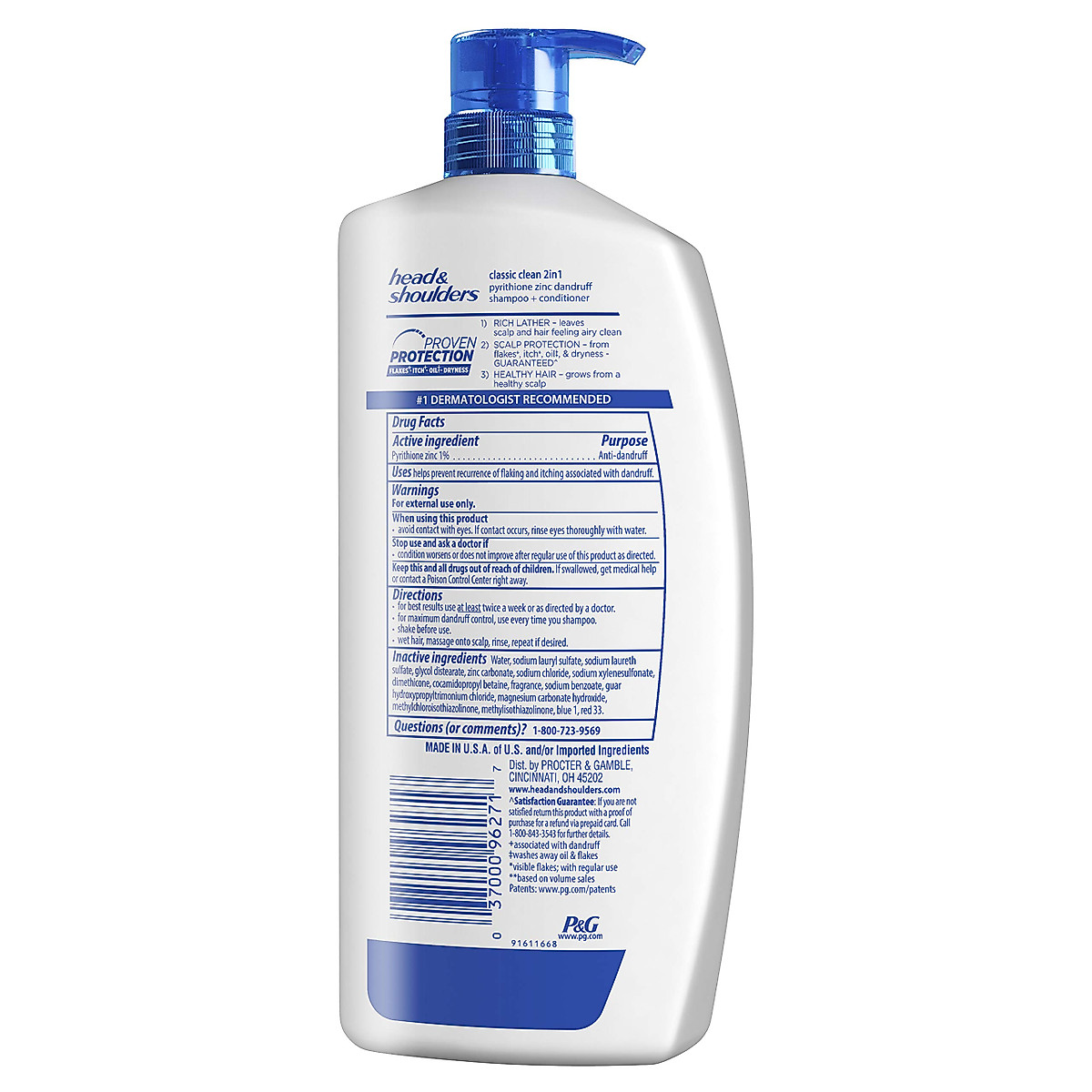 Head and Shoulders Classic Clean Anti-Dandruff 2 in 1 Shampoo and Conditioner, 32.1 fl oz