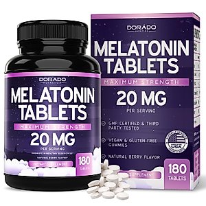Melatonin 20mg Tablets for Adults (180 Count) - Quick Dissolve with 20mg of Melatonin Per Tablet - High Potency, Gluten-Free, Non-GMO, Vegan - Mixed Berry Flavor - Bulk Supply - USA Made