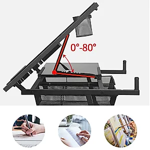 VejiA Drafting Table with Storage, Height Adjustable Tiltable Art Desk, Glass Panel Drawing Desk, for Work Study Painting Craft Table