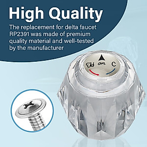 RP2391 Shower Faucet Handle Replacement for Delta Shower Handle Single Clear Knob Handle Kit with Offset Hole for Shower/Tub