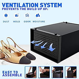 FINESSY Small Shoe Organizer Shoe Storage Box, Shoe Boxes Clear Plastic Stackable, Clear Shoe Boxes Stackable Black Shoe Organizer For Closet Shoe Containers Shoe Box Storage Containers (Dark Blue)