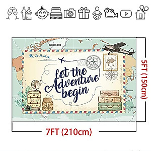 Mocsicka Adventure Awaits Backdrop World Map Let The Adventure Begin Baby Shower Party Decorations Photo Backdrops Global Travel Airplane Birthday Bridal Shower Photography Background (7x5ft)
