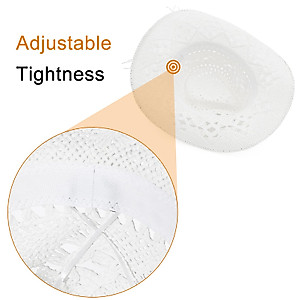 GEMVIE Men & Women's Summer Cowboy Cowgirl Straw Hat Hollow Out Style Roll Up Brim Cowboy Sun Hat White