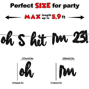 Oh I’m 23! Banner Backdrop Glitter Black Hallo Twenty Three Cheers to 23 Years Old Theme Decor for Man Woman Happy 23rd Birthday Party Photo Studio Prop Flag Decorations Favors Supplies