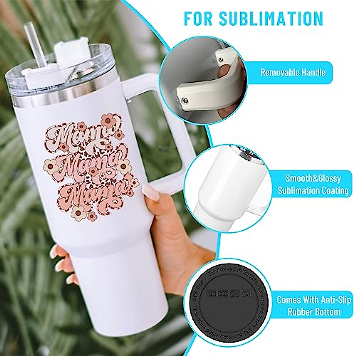 40oz Sublimation Tumbler With Handle And Straw Lid, Stanley Dupe 40oz Sublimation Tumbler With Removable Handle,Stainless Steel Double Wall Insulated Tumbler Blanks For Heat Transfer