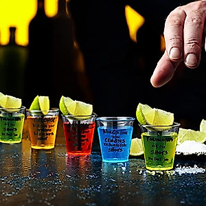 100 Pcs Plastic Shot Glasses 2 oz Disposable Cups Bulk Clear Plastic Sample Cups Transparent Small Tasting Cups Wine Whiskey Container Fun Design for Party Birthday Supplies Wedding, 4 Styles