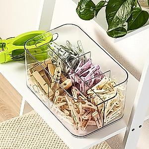 5-Compartment Clear Plastic Bin - Divided Cosmetic Makeup Caddy Organizer - Multiuse Storage Container for Vanity, Bathroom, Kitchen, Pantry, Office, Craft, Utensil, Shower, Cleaning Items, (1 Pack)