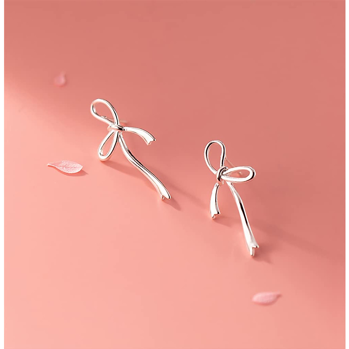 Reffeer Solid 925 Sterling Silver Bow Stud Earrings for Women Teen Girls Bowknot Stud Earrings Drops (A-Silver)