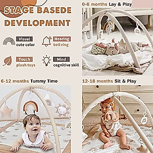 Washable Baby Gym Activity Center with Play Mat, Rainbow Early Development Playmats, 6 Toys for Infant & Toddler, Larger, Non Slip