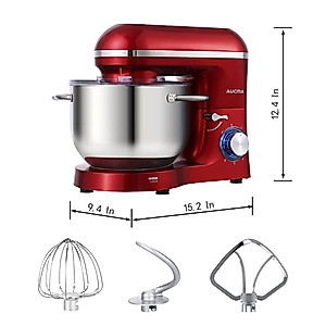 Aucma Stand Mixer,6.5-QT 660W 6-Speed Tilt-Head Food Mixer, Kitchen Electric Mixer with Dough Hook, Wire Whip & Beater 2 Layer Red Painting (6.5QT, Red)