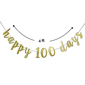 Firefairy Happy 100 Days Gold Glitter Banner Bunting-Baby Shower Party Decorations