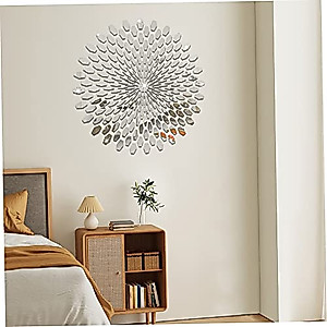 3D Sun Flower Mirror Wall Stickers Acrylic Mirror Wall Decals DIY Removable Sun Pattern Modern Mirror Surface Wall Decor for Bedroom Living Room Office TV Background Home Decoration Silver