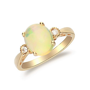 Gin & Grace 10K Yellow Gold Natural Ethiopian Opal Ring with Real Diamonds for women | Ethically, authentically & organically sourced (Oval) shaped opal hand-crafted jewelry for her