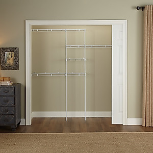 Rubbermaid Full Closet Organization Shelf System, Direct Wall Mount, Adjustable from 6.5-8 ft, Mounting Hardware Kit Included, White, Wire Shelving Organization for Home/Laundry/Mudroom/Pantry/Linen