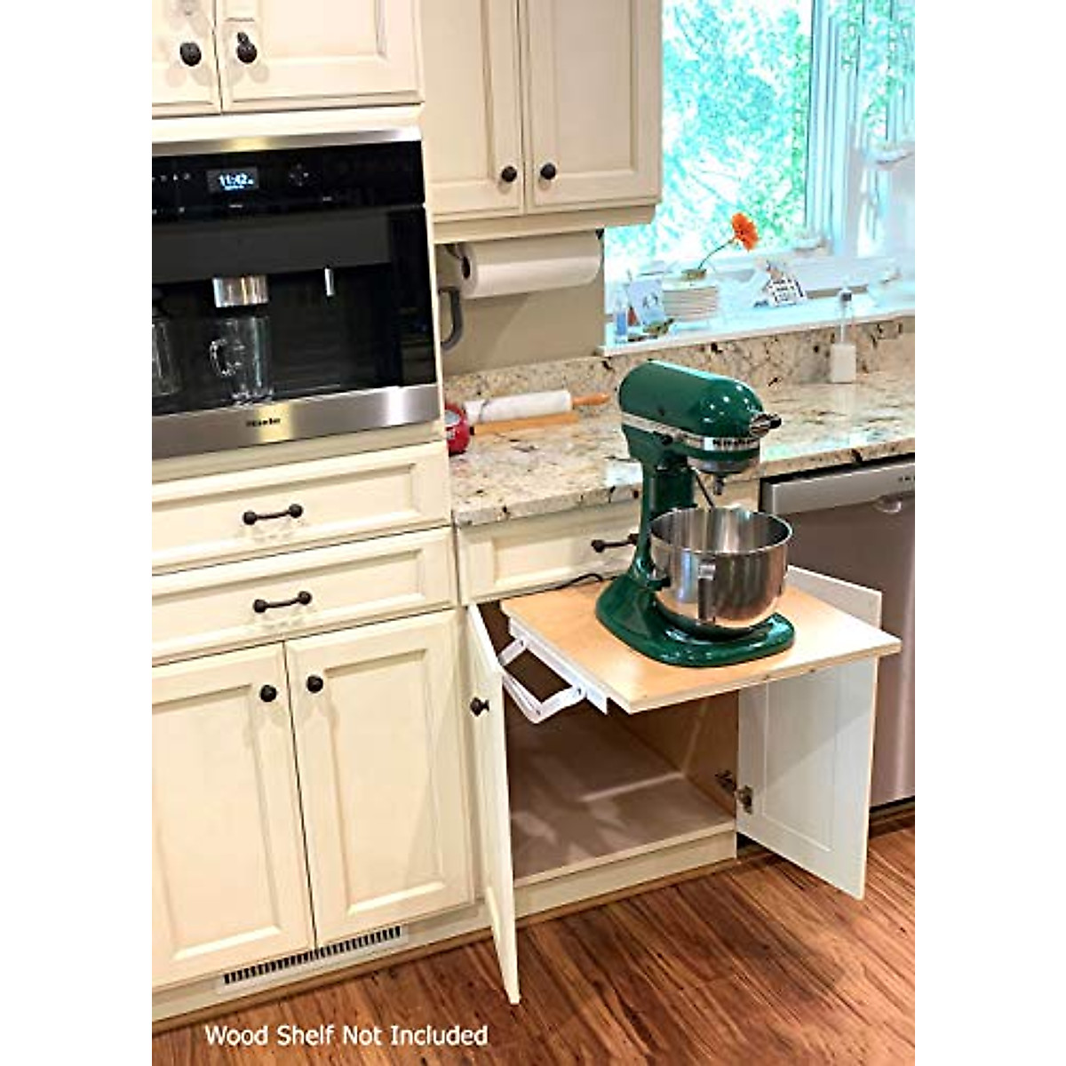 Wood Technology Kitchen Appliance Lift, White, with Self-locking Spring Mechanism for Heavy Appliance Storage and Space Savings