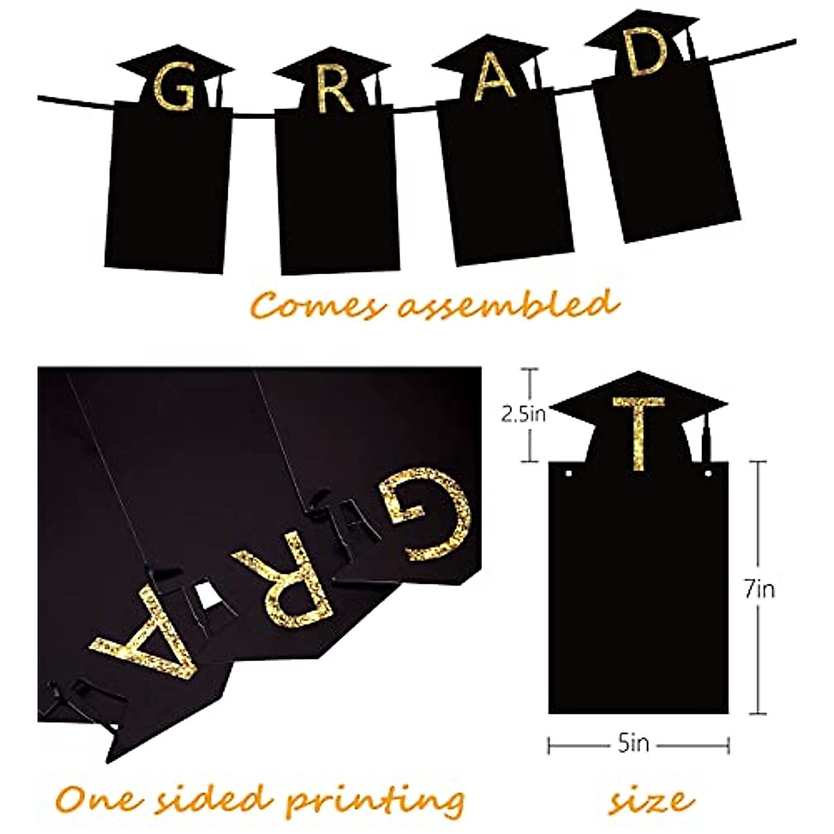 3PCS Graduation Decorations Class of 2023 Photo Banner Party Supplies - Congrats Grad We are So Proud of You Garland Decor(Black)