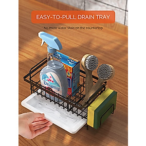 FixOwl Sink Caddy Kitchen Sink Organizer Sponge Holder for Kitchen Sink Non-Slip Countertop Organizer SUS304 with Removable Tray, Black