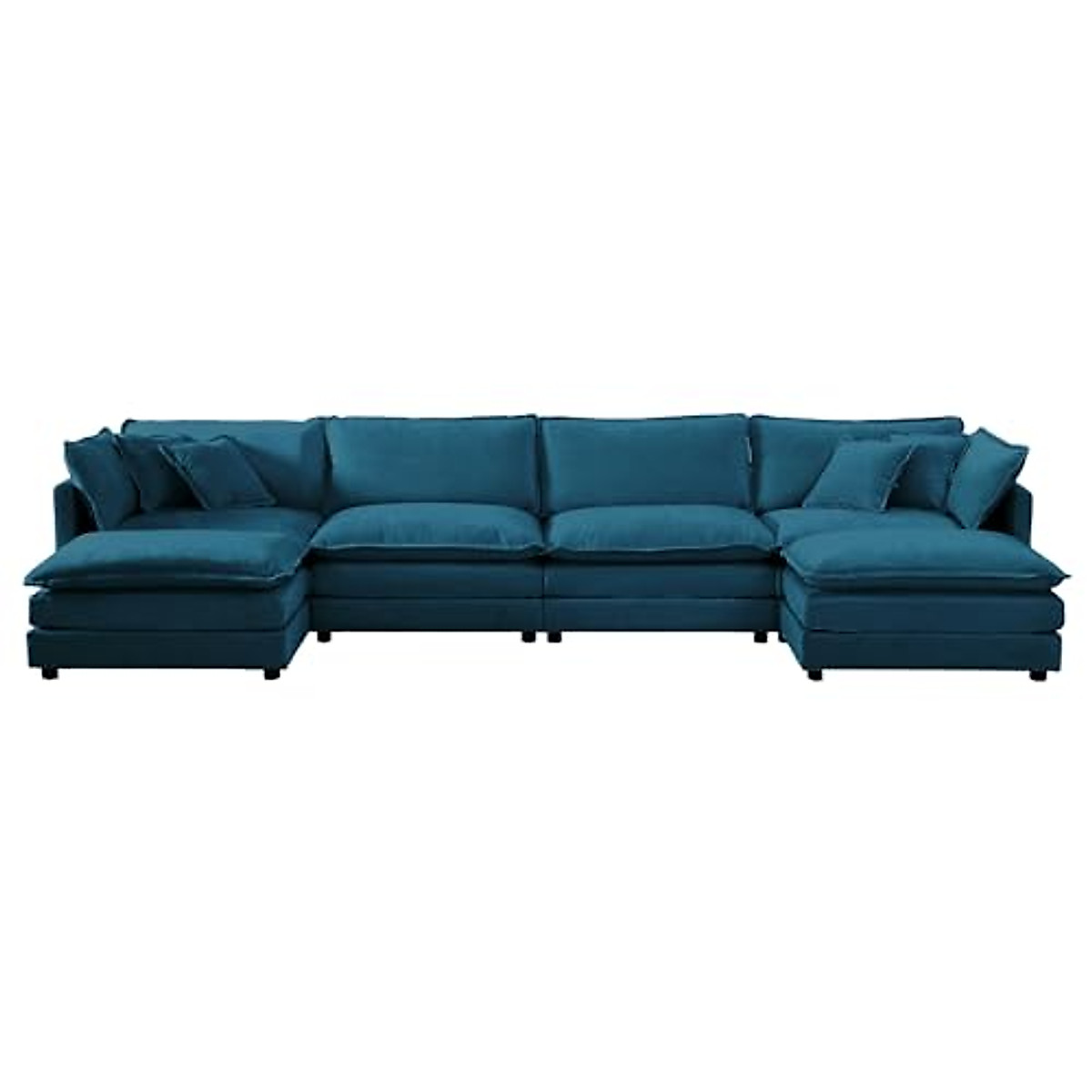 FANYE 146.5" Modern U Shaped Reversible Chaises Sectional Deep Seat Sofa & Couch with Movable Ottomans,Oversized Modular Sleeper Upholstered Furniture for Living Room, Apartment, Studio, Office, Blue