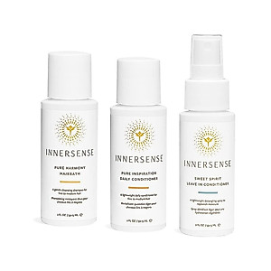 Innersense Organic Beauty - Pure Harmony Travel Hair Trio | Non-Toxic, Cruelty-Free, Clean Haircare (Pure Harmony Hairbath + Conditioner, Sweet Spirit Leave-In Conditioner) PACKAGING MAY VARY
