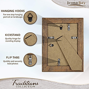 Icona Bay 5x7 Chestnut Brown Picture Frame, Rustic Wood Pattern, Lightly Distressed Frame for Table Top Display or Wall Mount, Traditions Collection