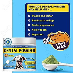 Dog Teeth Cleaning | Dental Powder with Dog Probiotics for Digestive Health | Dog Breath Freshener | Plaque Off Powder Dog & Puppies | Dog Dental Powder with Valerian Flavor | 100 G