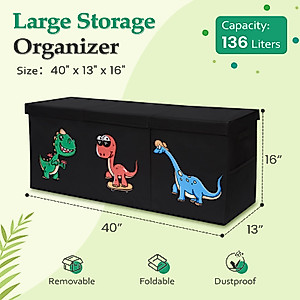 downluxe Extra Large Storage Bins with Lids and Handles, 136 L Collapsible Sturdy Storage Containers, Black Storage Basket Box Organizer for Closet, Living Room, Bedroom, 40"x13"x16", Dinosaur