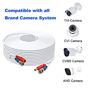 Aimyzii BNC Cable 200ft 4 Pack BNC Video Power Cable,Security Camera Cable for CCTV Camera DVR Security Systems(Included 8X BNC Adapters,100 Pcs Cable Clips)-White