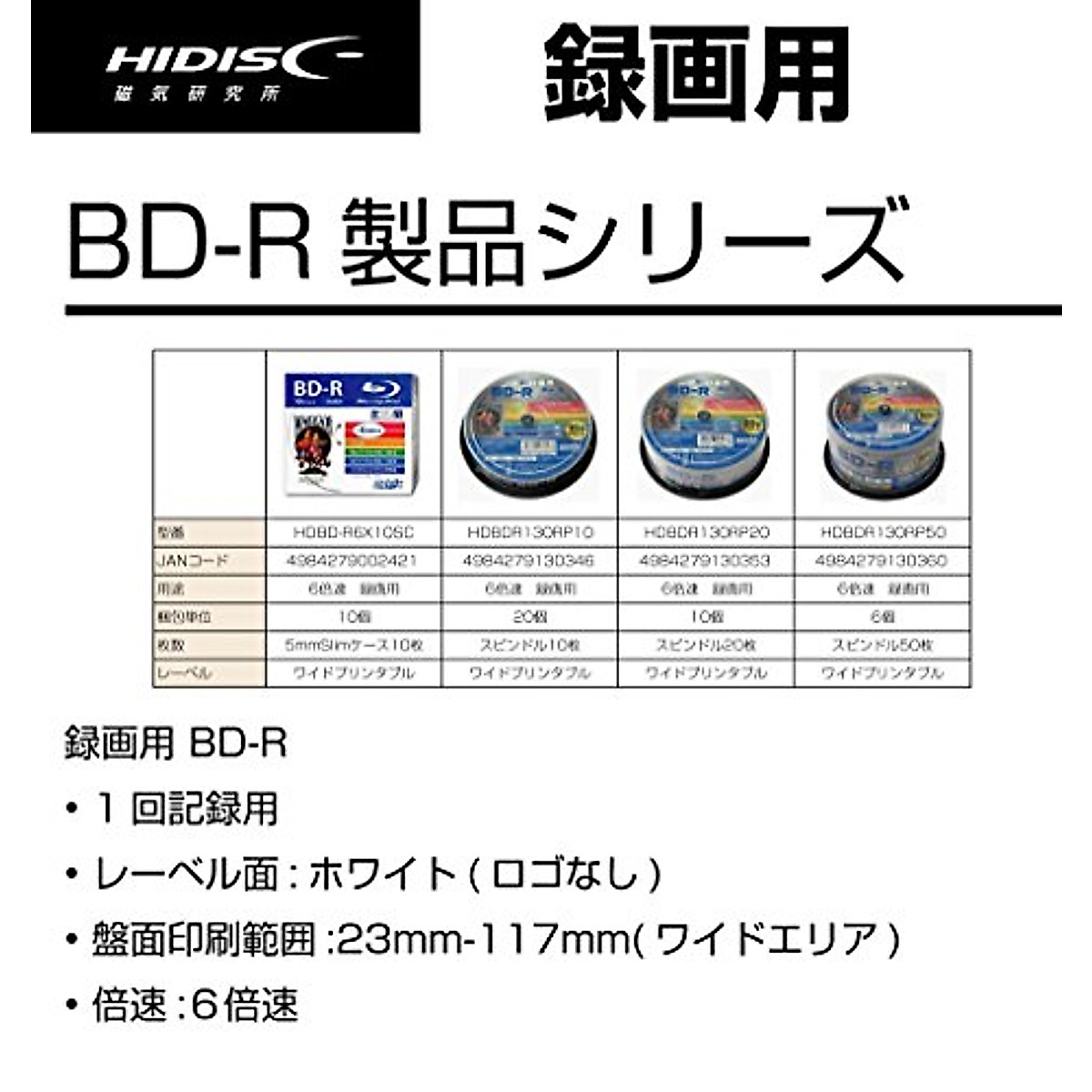 20 Hi-Disc Bluray 25GB BD-R Single Layer 6x Speed No Logo Fully Printable Factory Sealed in Spindle