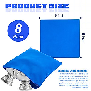 Sanwuta 8 Pcs Zippered Silver Storage Bags Anti Tarnish Bags Silver Pouches Silver Keeper Jewelry Storage Protector Bags (Navy Blue, 15 x 15 Inch)