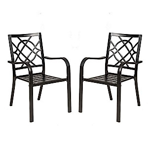 Patiomore 2 Piece Outdoor Dining Chairs Patio Bistro Chairs Stackable Wrought Iron Chairs with Armrest for Garden, Backyard, Balcony