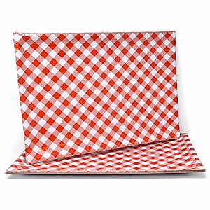 10 Disposable Red & White Gingham Serving Trays Large 10.75" X 15.75" Heavy Duty Rectangle Paper Cardboard BBQ Tray for Dessert Platter Cupcake Display Birthday Party Tableware Supplies