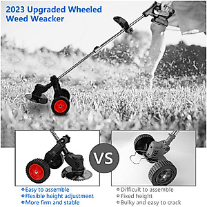 CNImpetus Adjustable String Trimmer Support Wheel for Weed Trimmer, Walk Behind Brush Cutter,Universal Support Auxiliary Wheels Weed Eater Attachments for Weedeaters Weed Trimmer Grass Cutter Holder