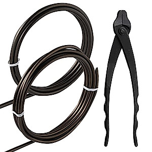 Wazakura 3pcs Aluminum Bonsai Wire Tool Kit with 2 Sizes (5.0mm + 6.0mm) and Wire Cutter Made in Japan, 2 Roll Bonsai Training Wire and Pliers Starter Set - 5 mm + 6 mm + Wire Cutter, Brown
