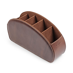 Londo Remote Control Holder with 5 Pockets - Store DVD, Blu-Ray, TV, Roku or Apple TV Remotes - Italian Genuine Leather with Suede Lining - Slim, Compact Living or Bedroom Storage