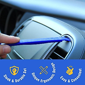 Tresalto Auto Trim Removal Tool Kit - 5pcs (No Scratch Plastic Pry Kit), Door Panel Removal Tool, Car Clips, Push Rivets, Molding, Dashboards, Interior Trim Tools, Blue