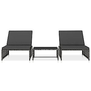 Natulvd Sun Loungers Set of 2 with Table, Adjustable Backrest Outdoor Patio Pool Lounge Chair, Rattan Reclining Chaise Lounger with Cushion - Gray