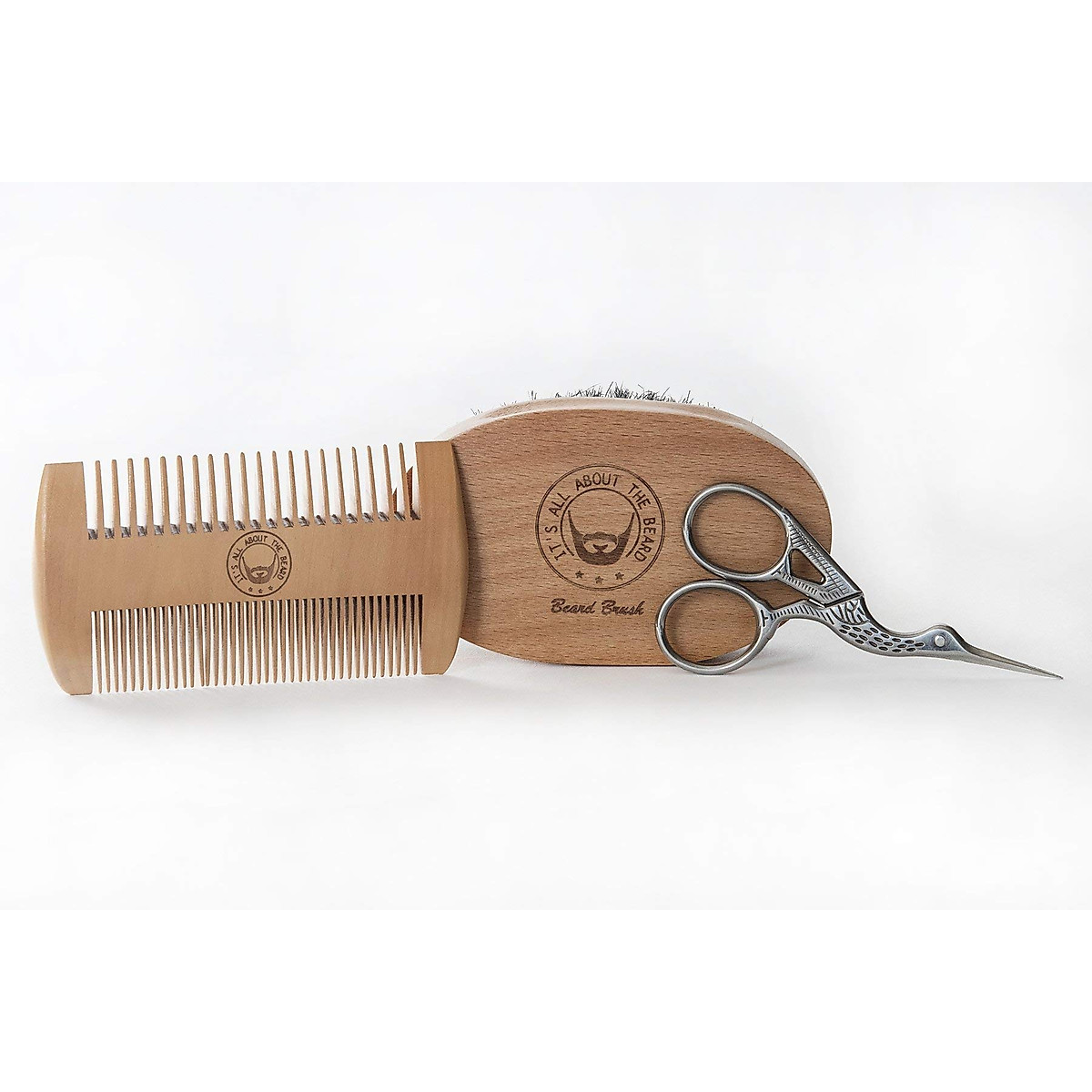 Best Premium Professional Beard & Brush Travel Gift Set Superior 100% Boar Bristle Brush Including Grooming Comb & Bonus Scissors Great For Trimming Beards Mustache or Goatee- It's All About The Beard