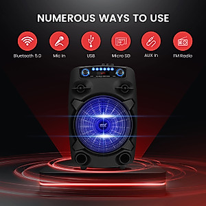 Pyle Portable Bluetooth PA Speaker System - 800W 12” Outdoor Bluetooth Speaker Portable PA System - Party Lights, USB SD Card Reader, FM Radio, Rolling Wheels - Wired microphone, Remote - PPHP127B