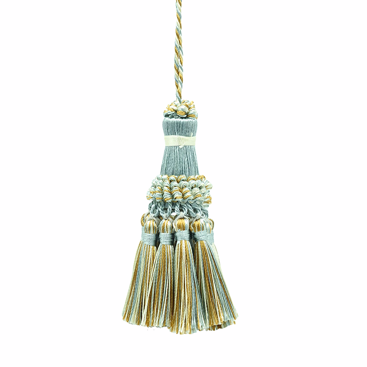 DÉCOPRO Noblesse Collection Elegant Hand Crafted 4" (10cm) Key Tassel (NKT) Island Breeze Blue Multicolor #5939 (Silver Blue, Gold, Off White) Individually Sold