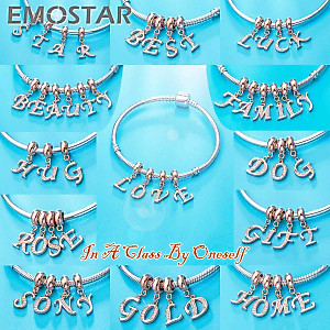 Rose Gold Letter M Charms fits Pandora Bracelet, Initial A-Z Alphabet Beads, 925 Sterling Silver Letra Dangle CZ Necklace Pendant, Gift for First Mothers Day/Valentines