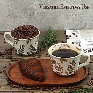 LINVIA Ceramic Coffee Mug, 12 oz Novelty Unique Teacup with Large Handle, Stoneware Cup for Tea Mocha Latte Cappuccino Espresso (Set of 2, Ivy and Leaf)
