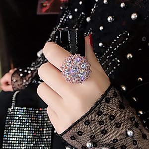 Luxury Full Diamond Round Super Flash Zircon Ring Banquet 925 Sterling Silver Ring Round Cut Cubic Zirconia Ring Simulation Diamond Fashion Wedding or Engagement Ring CZC441 (6, Rose Gold)