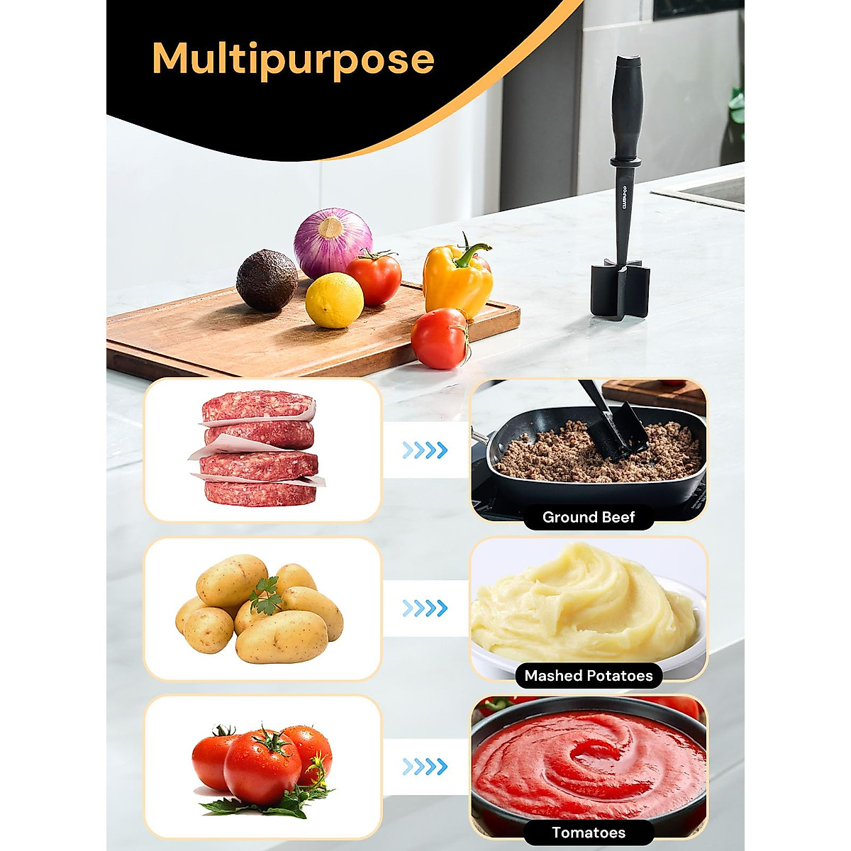 Meat Chopper, Hamburger Smasher Tool, Ground Beef Chopper Tool and Premium Heat Resistant Masher, Ground Turkey and More, Nylon Ground Beef Chopper Tool and Meat Fork, Non Stick Mix Chopper