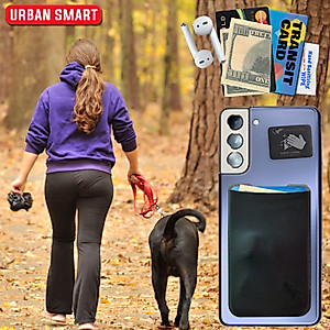 Gecko Travel Tech Phone Wallet - Stick On Card Holder Wallet for Cell Phones - Adhesive Card Pocket for Credit Cards and Money - Sticker for Cases - Phone Stand - BLACK BLACK