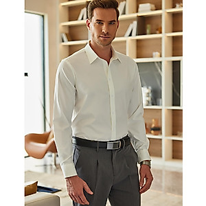 COOFANDY Mens Long Sleeve Dress Shirts Wrinkle Free Stretch Dress Shirt Casual Button Down Shirts A-White